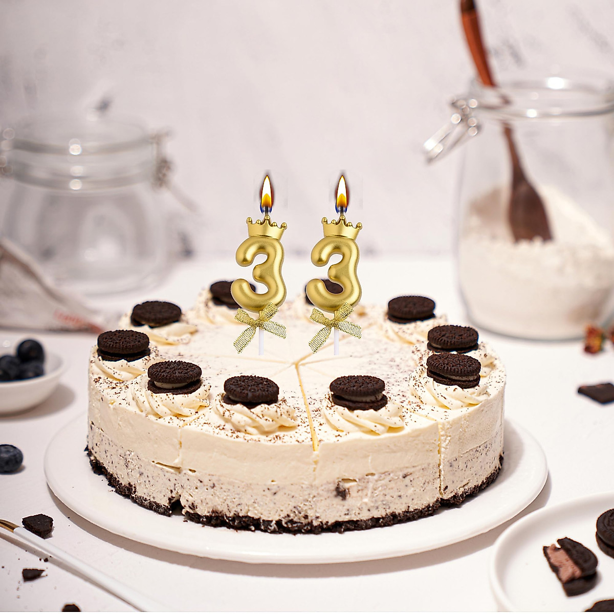 VSHILI 33rd Birthday Candles, Gold 33 Year Old Number Birthday Candles, Happy Birthday Party Cake Topper Decoration Gifts for Women Men