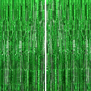 2 Pack 3.3x8.2 ft Green Foil Fringe Curtains Backdrop, Tinsel Curtain Backdrop, Streamer Backdrop for Birthday Party, Graduation and Most Common Holiday Party Decorations. by TOPPOT