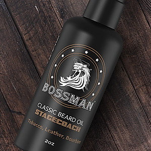 Bossman 2 oz Organic Beard Oil for Men with Jojoba Oil, Argan Oil, Coconut Oil, Avocado Oil for Beard Growth - Beard Growth Oil for Men, Scent (Stagecoach)