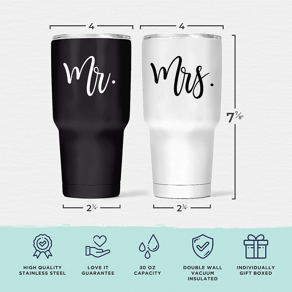 Mr and Mrs Tumbler Set - Travel Tumbler for Newlyweds Couples Wife Bride To Be Newly Engaged Bridal Shower, Insulated Travel Tumbler for Wedding Engagement
