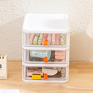 Gagee 3 Drawer Mini Desktop Unit,Plastic dressers with drawers for Arts and Crafts, Small Tools, Sewing Accessories, Stationary, and Hardware,Clear/White Frame