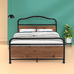 Totnz Queen Size Metal Platform Bed Frame Mattress Foundation with Sturdy Wood Headboard and Footboard No Box Spring Needed Under Bed Storage Steel Slats,Black