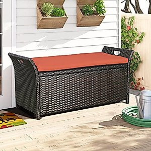 Ulax furniture Outdoor Storage Bench Rattan Style Deck Box w/Cushion