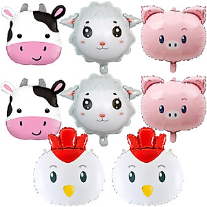 8Pcs Farm Animal Balloons Cow Pig Sheep Chicken Foil Mylar Balloons for Farm Barnyard Themed Birthday Baby Shower Wedding Party Decorations Supplies