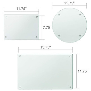 Clear Tempered Glass Cutting Board Set of 4, Non Slip Glass Trays for Kitchen Countertop by Murrey Home, Heat Resistant, No Stain, 11.75"x15.75", 7.75"x11.75" & Round 11.75"