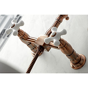 Kingston Brass KS1248PXBS Heritage Wall Mount Bridge Kitchen Faucet Sprayer, Antique Brass