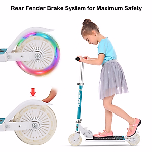 WeSkate Scooter for Kids with LED Light Up Wheels, Adjustable Height Kick Scooters for Boys and Girls Ages 3-12, Rear Fender Break, Folding Kids Scooter, 110lb Weight Capacity