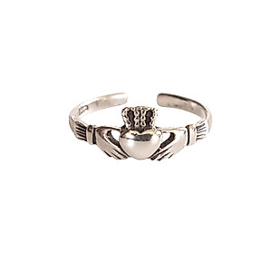Handmade Silver Irish Claddagh Toe Ring, 925 Sterling Silver, Adjustable, Non Tarnish, Engagement, Crown Heart, Open Toe, Pinky, or Knuckle Rings for Women (Silver-Claddagh (077))