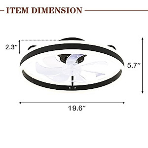Bella Depot Ceiling Fans with Lights, Low Profile Ceiling Fan with Light, Flush Mount LED Ceiling Fan with Dimmable LED Lights, Reversible Blades, Timing, Smart APP Control for Bedroom (Black)