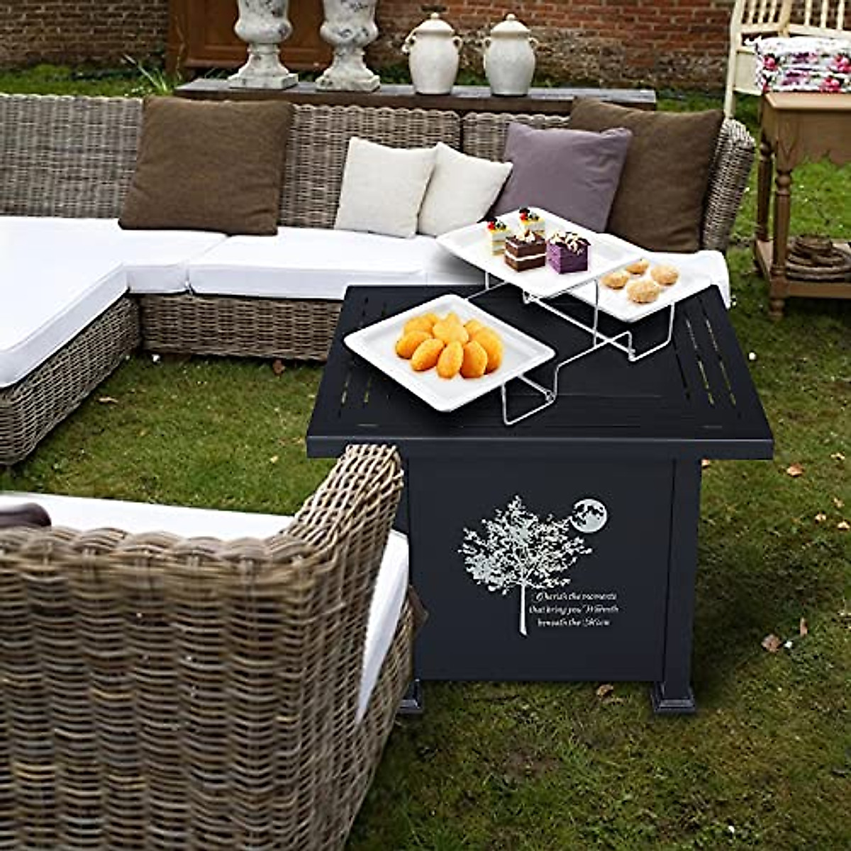 QGMEI90 Outdoor Propane Firepit Table 32in Propane Gas Fire-Pit Table 50,000 BTU Auto-Ignition Fire-Pit Look Square for Patio and Garden