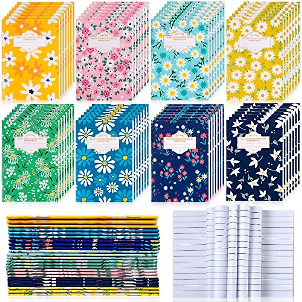 Geelin 56 Pcs Mini Notebooks for Kids Small Composition Books Bulk Assorted Mini School Supplies Small Pocket Notepad for Students Kids, 8 Styles (Floral Style)