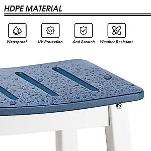 Aoodor Outdoor Bar Stools,Set of 2 Bar Chairs, 28 Inch HDPE Patio Counter Height Bar Stools with Footrest for Backyard, Garden, Lawn and Patio - Navy Blue and White