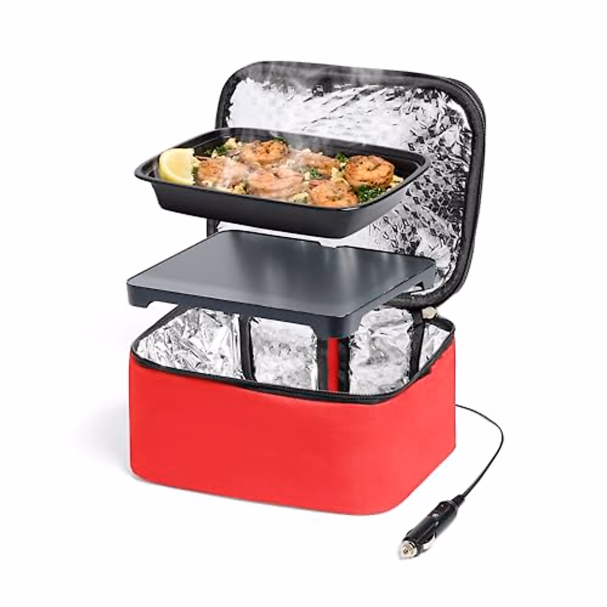 HOTLOGIC Mini XP Portable Electric Lunch Box Food Heater - Expandable Food Warmer Tote and Heated Lunchbox for Adults Work/Car/Home - Easily Cook, Reheat, and Keep Your Food Warm - RED - 120V