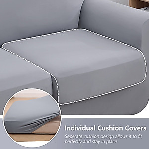 hyha 3 Pieces Couch Covers for 2 Cushion Couch, Love Seat Couch Covers, Sofa Covers Washable Stretch Loveseat Sofa Slipcover, Loveseat Covers with Elastic Straps (Loveseat, Light Gray)