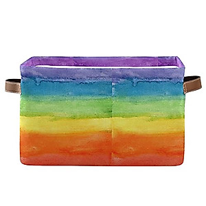 ALAZA Colorful Stripe Rainbow Foldable Storage Box Storage Basket Organizer Bins with Handles for Shelf Closet Living Room Bedroom Home Office 1 Pack