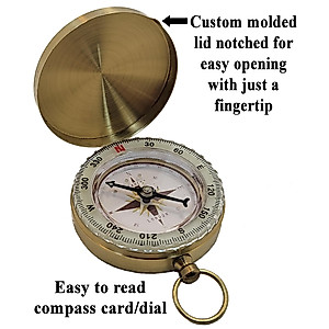 Personalized Wilderness Scouting Brass Pocket Compass | Engraved Gift for Husband, Son, Scouts, Camping, Hiking (My Own Text)
