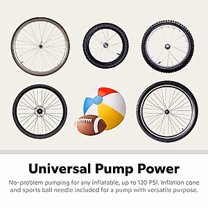 Schwinn Air Center Plus Floor Bike Pump, Pressure Gauge, Pumps 120 Max PSI, Dual Head Fits Schader and Presta Valve Types, Wide Metal Base, Orange