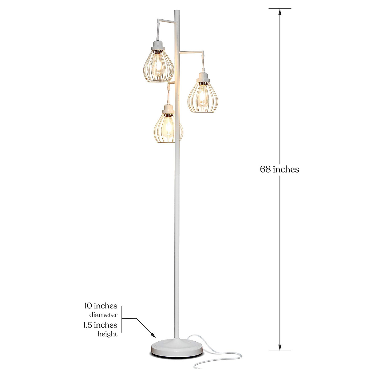 Brightech Teardrop LED Floor Lamp – Tree Standing Lamp with 3 Elegant Cage Heads & Edison Bulbs – Standing Lamp for Living Rooms & Offices – Tall Standing Lamp Ideal for Bedroom Reading – Alpine White