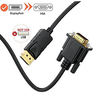 UV-CABLE DisplayPort to VGA Cable 5ft 2-Pack, Display Port DP to VGA Adapter Male to Male Gold-Plated for Computer, Laptop, TV, Projector-Not USB to VGA, Not HDMI to VGA