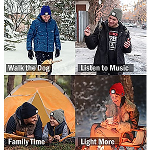 Bluetooth Beanie Hat with Light, Unique Tech Gifts for Men Husband Him Teen, Wireless Headphones for Fishing Jogging Working, Christmas Stocking Stuffers Blue