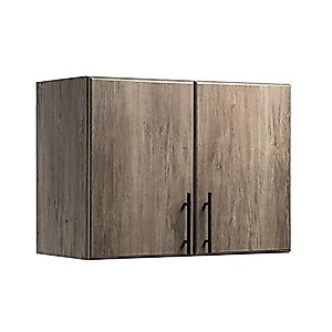 Prepac Elite Functional Wall Mount Shop Cabinet with Adjustable Shelf, Simplistic Stackable 2-Door Garage Cabinet 16" D x 32" W x 24" H, Drifted Gray, DEW-3224