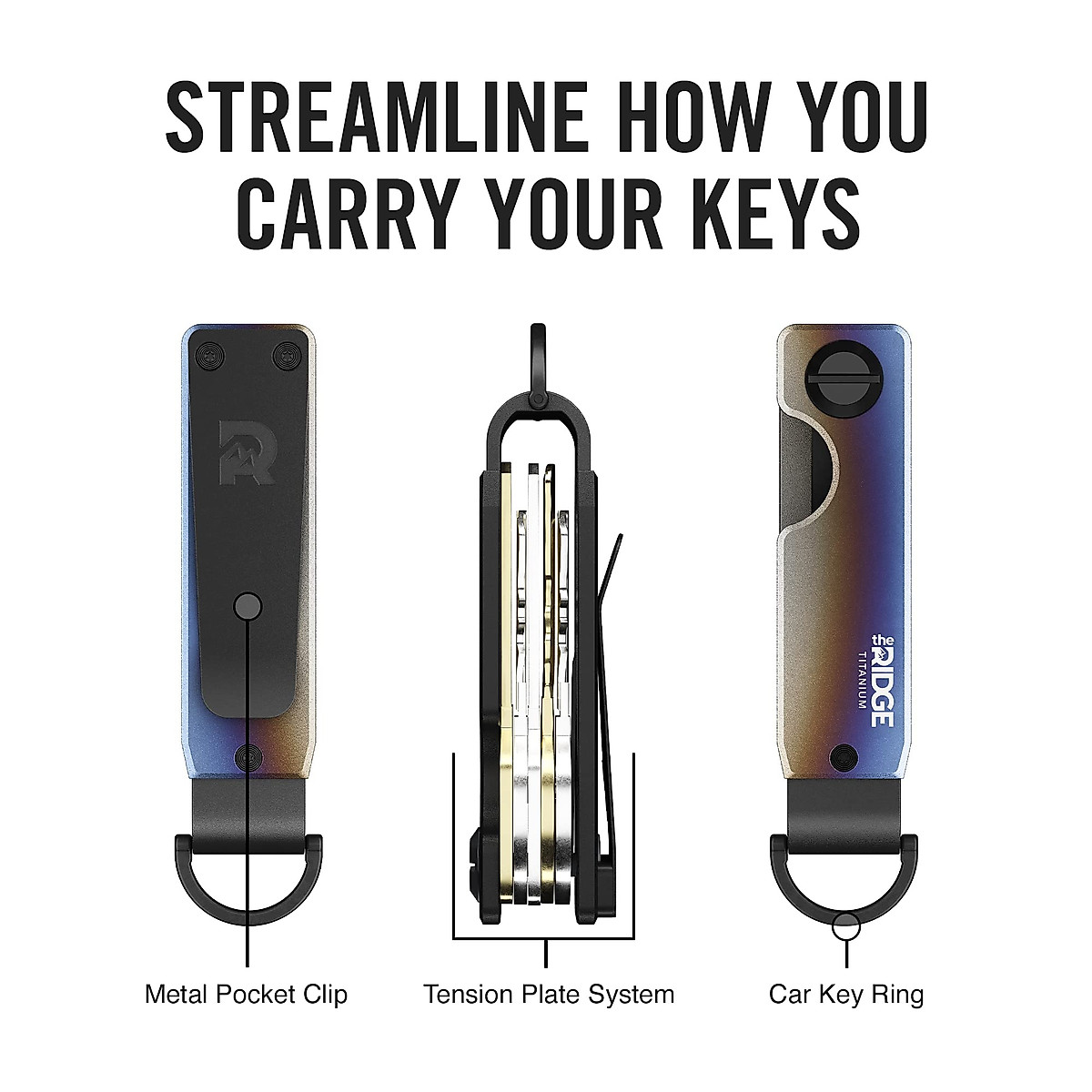 The Ridge Key Organizer - Compact Metallic Key Holder | Minimalist Innovative Keyholder | Smart Keychain Secures 2-6 Keys (Burnt Titanium)