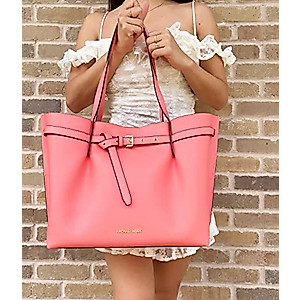 Michael Kors Emilia Large Triple Compartment Tote Grapefruit Pebbled Leather