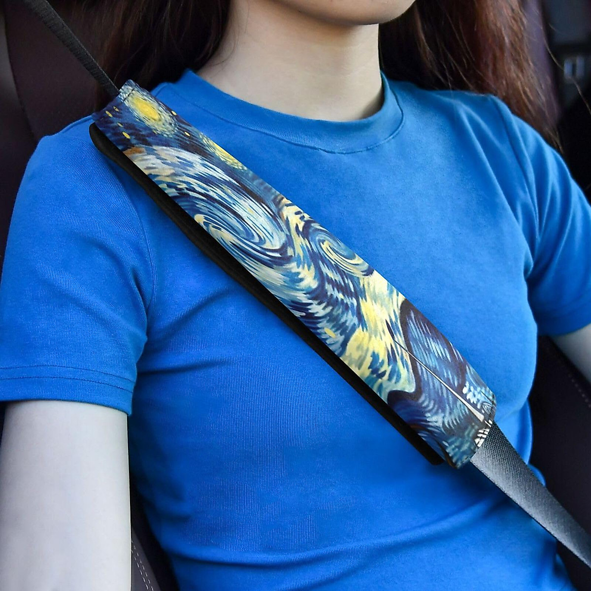 xigua Van Gogh Starry Night Car Seat Neck Cover, Soft Breathable Car Seat Strap Cover for Baby Kids Boys Girls, Seat Belt Covers for Car Seats, Pushchair, Stroller 2PCS