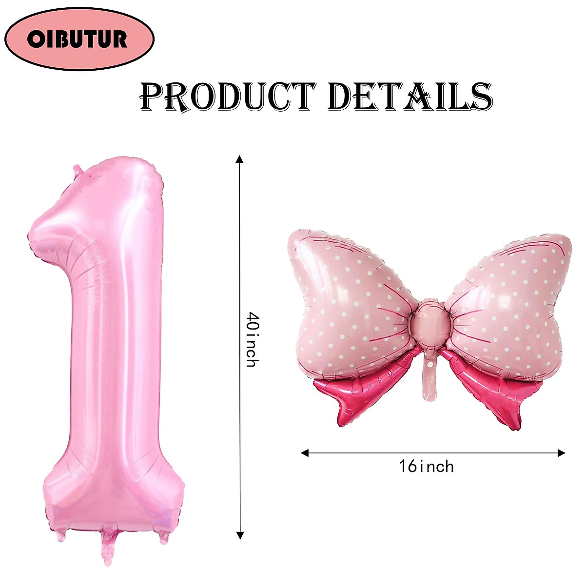 40 inch Number 1 Balloon with Bow Pink Happy Birthday Jumbo Number Balloon for Girls Daughter Birthday Decorations Party Supplies (Number 1)