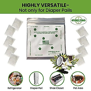 Green Piece - Overstuffed and Double Sized - All Natural Baby Diaper Pail Deodorizer Activated Charcoal ((Pack of 6) 3" X 3")