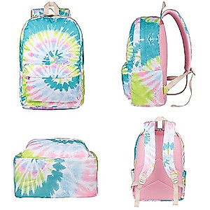 Airyard Girls Backpack, Kids Backpack for School Lightweight School Backpack for Teen Girls Bookbag Set with Lunch Box (Tie-Dye Colorful)