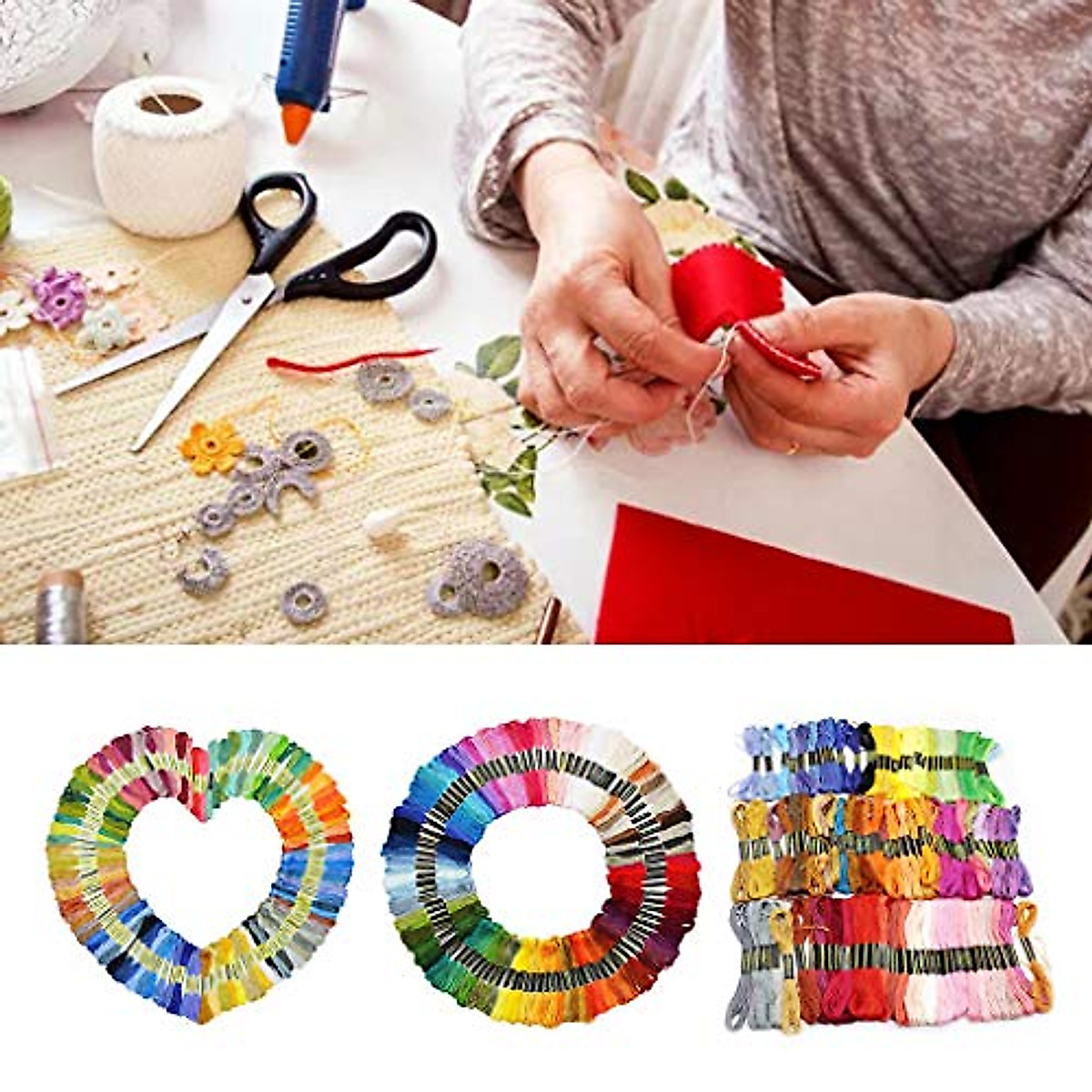 Maybenice Embroidery Floss Set 50/100/150 Skeins Rainbow Color Cross Threads Sewing Thread Embroidery Starte Hand-Embroidered Thread