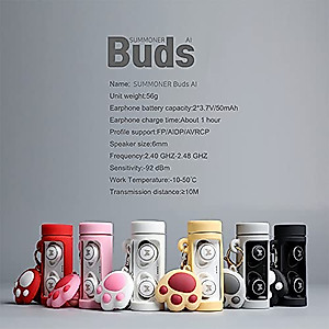 Summonerbuds AI White (White Silicon Case) Bluetooth 5.0 True Wireless Earbuds IPX6 Waterproof, in-Ear Earphones with Microphone