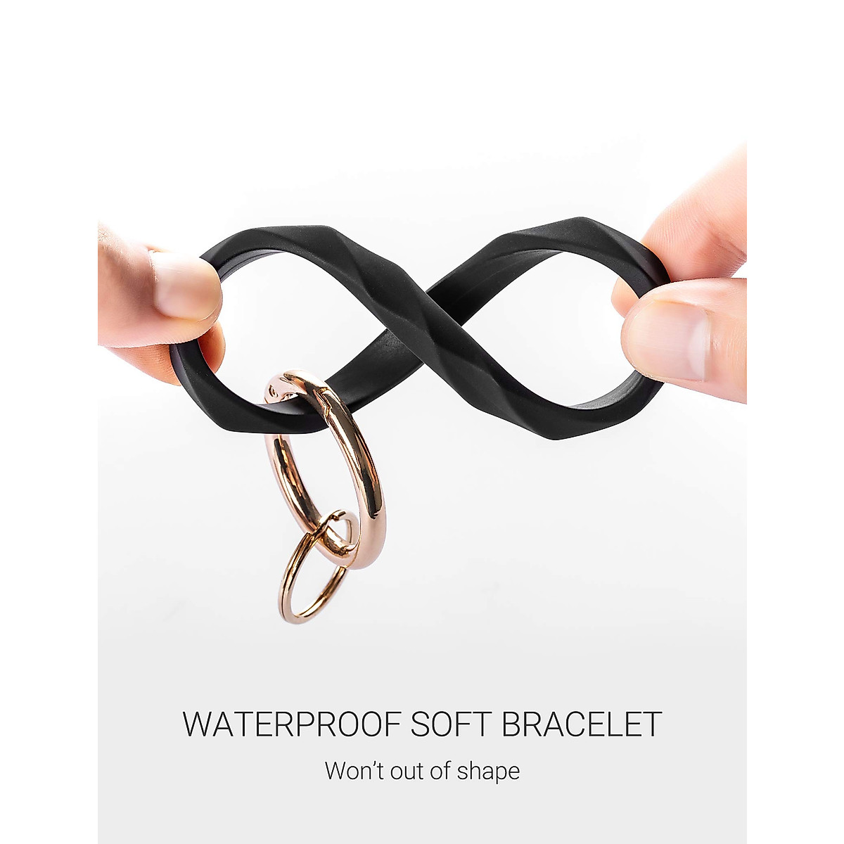 Mymazn Silicone Key Ring Bracelets Compatible with Women Wristlet Round Keychain Bangle Keyring Oversize Circle (BLack)