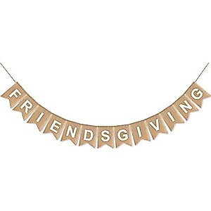 SWYOUN Burlap Friendsgiving Banner Thanksgiving Friends Party Bunting Garland Decoration Supplies(White)