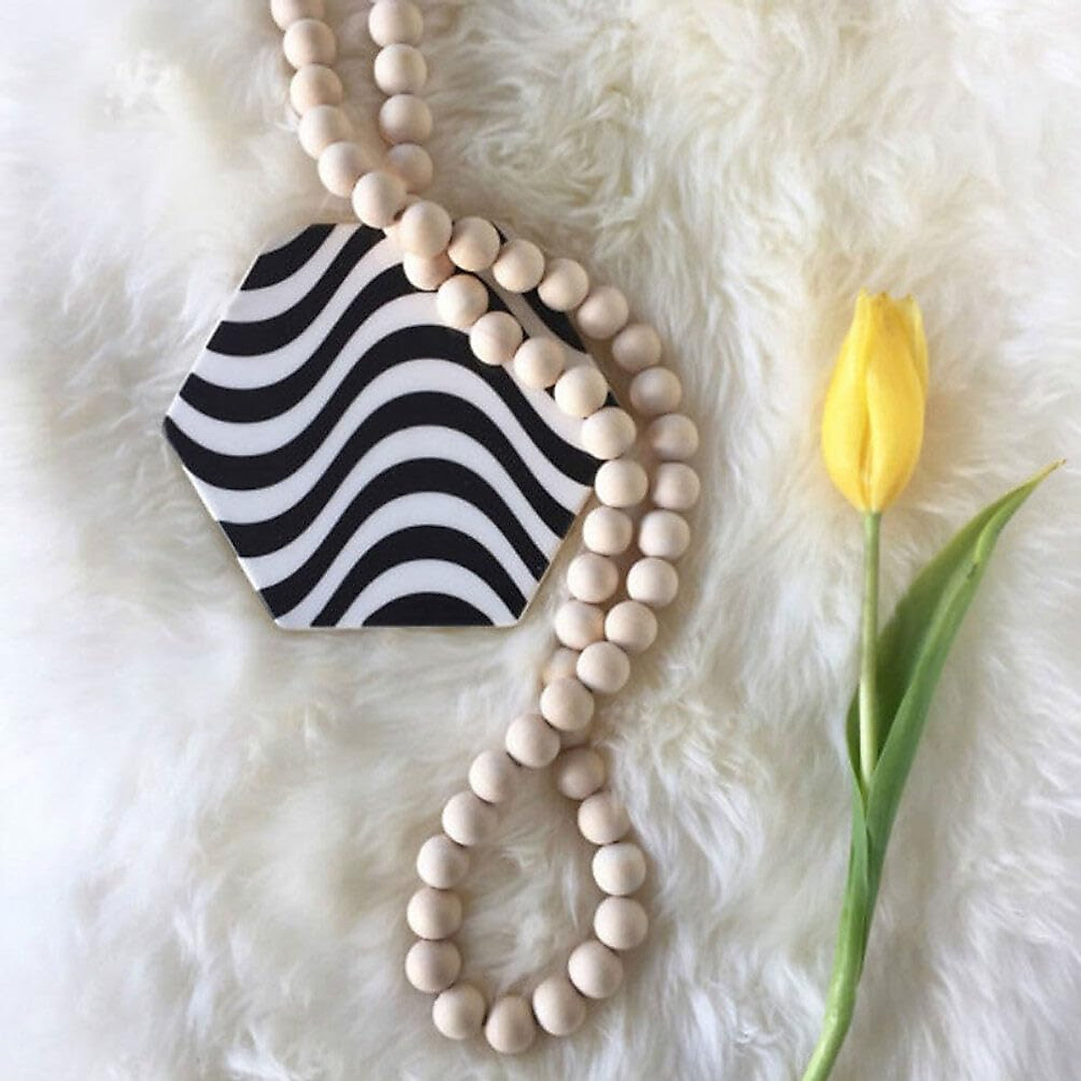 IMIKEYA Farmhouse Wood Bead Garland - Tassel Garland Decor - Boho Room Decor Farmhouse Wall Decor for Home