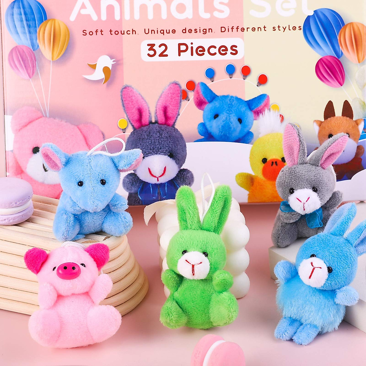 Ruisita 32 Pack Mini Plush Animals Toys Set, Jungle Animal Plush Toys Stuffed Animals Set for Easter Hunts, Basket Stuffers, Easter Party Favor, Goodie Bag Fillers
