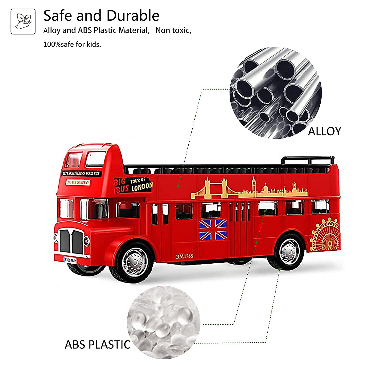 HONGTUO Bus Toys for Toddlers 1:48 with Lights Singing die-Casting Toy car Preschool Children boy Girl Toy car 3-5, 7 Years Old…