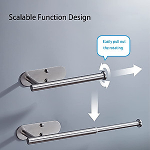 Expandable Rack Paper Towel Holder Under Cabinet Kitchen Paper Towel Stand Holder for Kitchen、Bathroom Organization and Storage, Self-Adhesive or Drill mounting (Silvery)