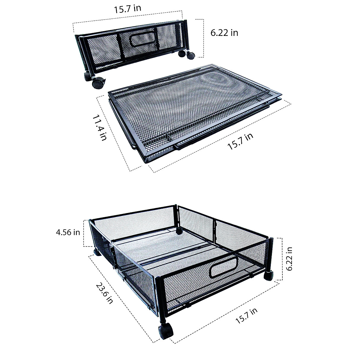 Stormi Storage Rack - Foldable Under Bed Storage for Toys, Books or Clothes- Space Saver - Foldable - Easy Assembly - No Tools Required - Wheels, Black, RT-230922-01