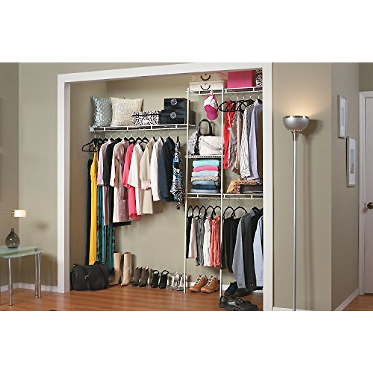 ClosetMaid 1628 Closet Organizer Kit, 5-Foot to 8-Foot, White & 2087 ShelfTrack 2ft. to 4ft. Adjustable Closet Organizer Kit, White