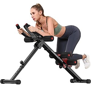 FLYBIRD Ab Workout Equipment, Adjustable Ab Machine Full Body Workout for Home Gym, Strength Training Exercise Equipment for Body Shaping Foldable Waist Trainer Suitable for Beginner Red