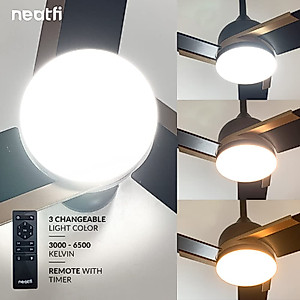 Neatfi 52-Inch Ceiling Fans with Lights & Remote Control, 6 Speed, 3 Reversible Wood Blades Downrod Ceiling Fan with 3 Light Colors for Bedroom, Living Room & Patio (Black, 52 Inches)