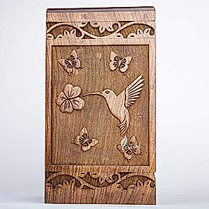 INTAJ Wooden Cremation Urn for Human Ashes, Adult INTAJ Rosewood Urn for Ashes, Humming Bird Funeral Cremation Urn Hand-Crafted - Burial Urn Box (Rosewood Birds, Large - 11.25Hx6.25W (250 Cu/in))