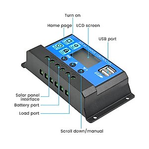 SUNYIMA 30A Solar Charge Controller, Solar Panel Charger Controller 12V/24V, Multi-Function Adjustable LCD Display with Dual USB Port Timer Setting PWM Auto Parameter