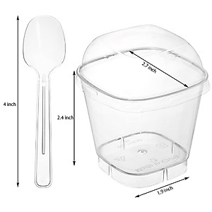 Foraineam 100 Pcs 5 oz. Thick Plastic Dessert Cups with 100 Lids and 100 Spoons, Mini Clear Parfait Appetizer Cup, Disposable Reusable Snack Serving Bowls Party Cups for Desserts, Appetizers, Puddings