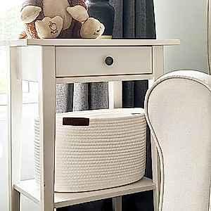 CHICVITA Woven Storage Basket for Shelves, Cotton Rope Dog Toy Bin, Empty Gift Basket with Handles, Small Laundry Baskets for Cloth Towel Shoes, White Oval Basket 3 Packs