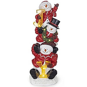 VP Home Christmas Trio Snowman Decor, Christmas Figurines Resin Snowman Lighted Decorations, LED Holiday Light Up Snowman Indoor, Festive Fiber Optic Decorations, Snowman Christmas Decorations