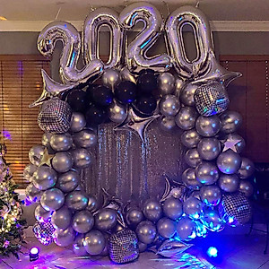 GIHOO Black Silver Balloon Garland Arch Kit, 139pcs 4D Disco Foil Balloons Silver Metallic Balloons with 16Ft Strip for New Year Bouquet Wedding Baby Shower Birthday Disco Dance Party Decorations