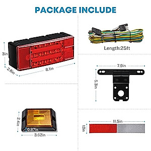 Kohree 12V Submersible LED Trailer Lights Kit, Super Bright LED Utility Brake Turn License Tail Lights, with Wiring Kit & 2 Marker Lights for Boat RV Truck Snowmobile Under 80 Inches